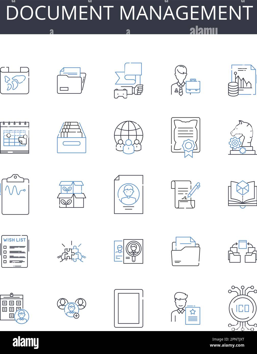 Document Management Line Icons Collection Record Keeping File Organization Data Handling