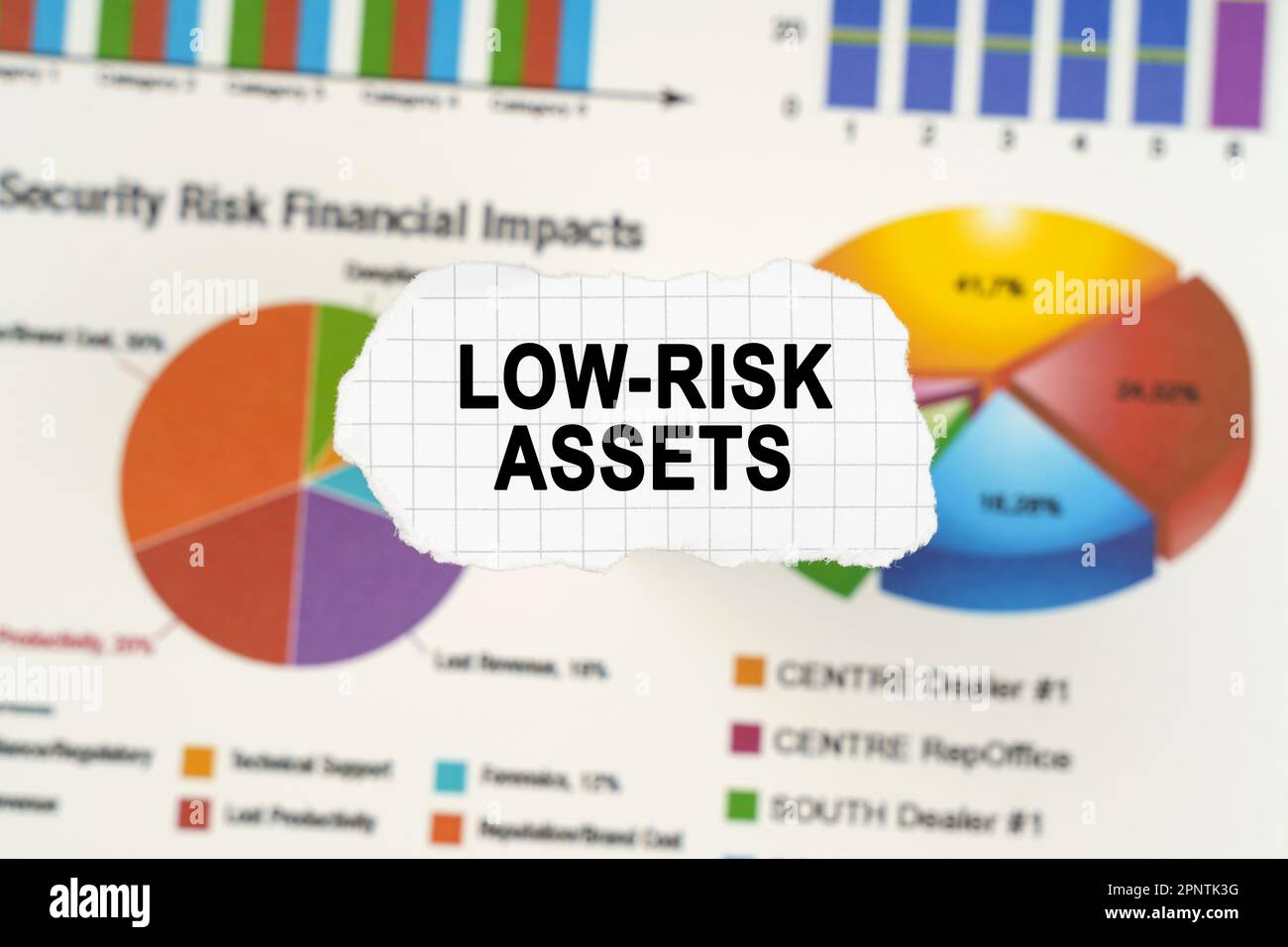 Business concept. On diagrams and graphs lies torn paper with the ...
