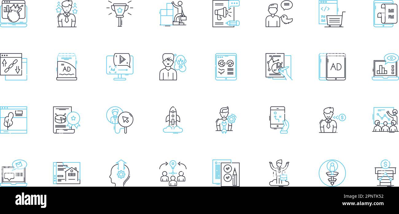 Publicity and exposure linear icons set. Visibility, Outreach ...
