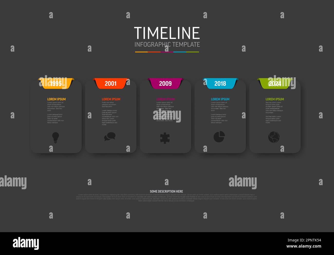 Vector dark Infographic timeline template with dark gray rounded cards ...