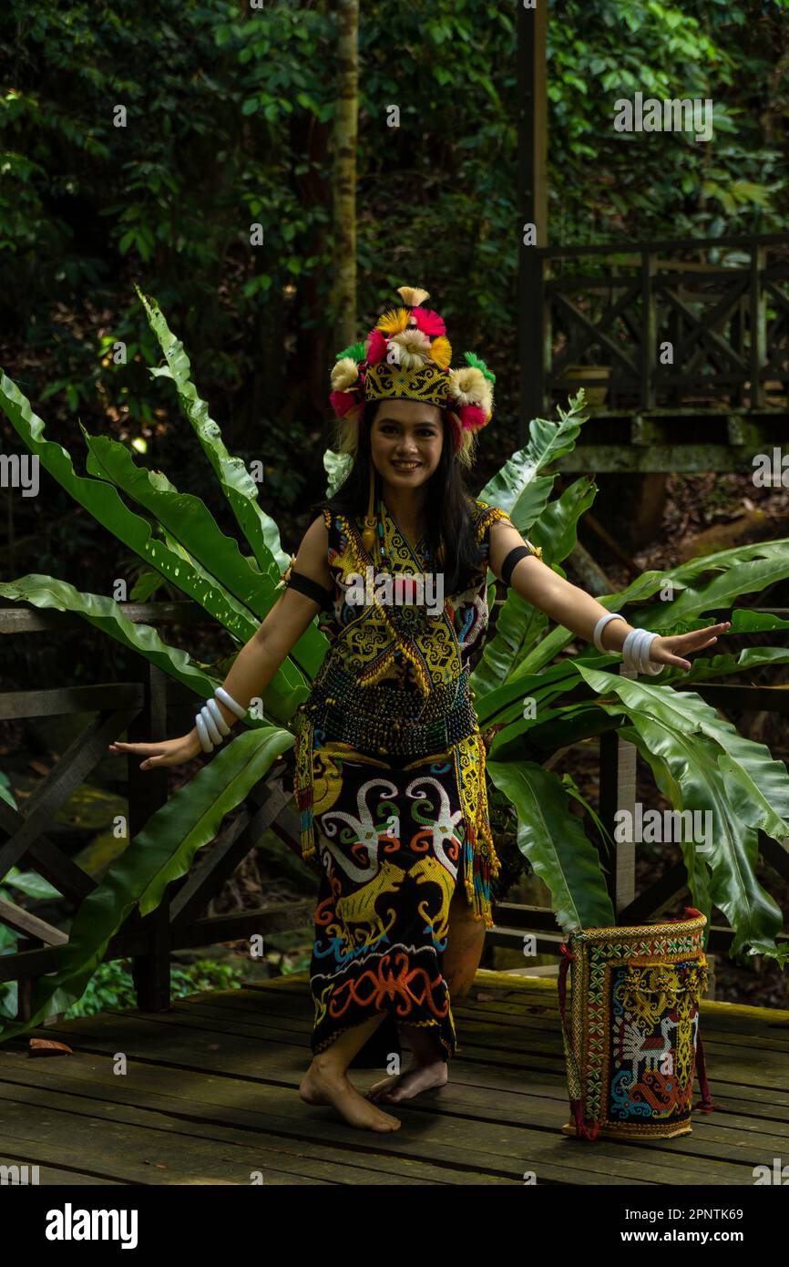 Exquisite elegance in traditional attire: A Borneo lady showcasing the ...