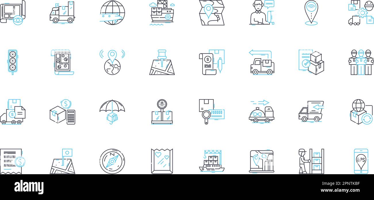 Ocean shore linear icons set. Waves, Sand, Seagulls, Tide, Shells ...