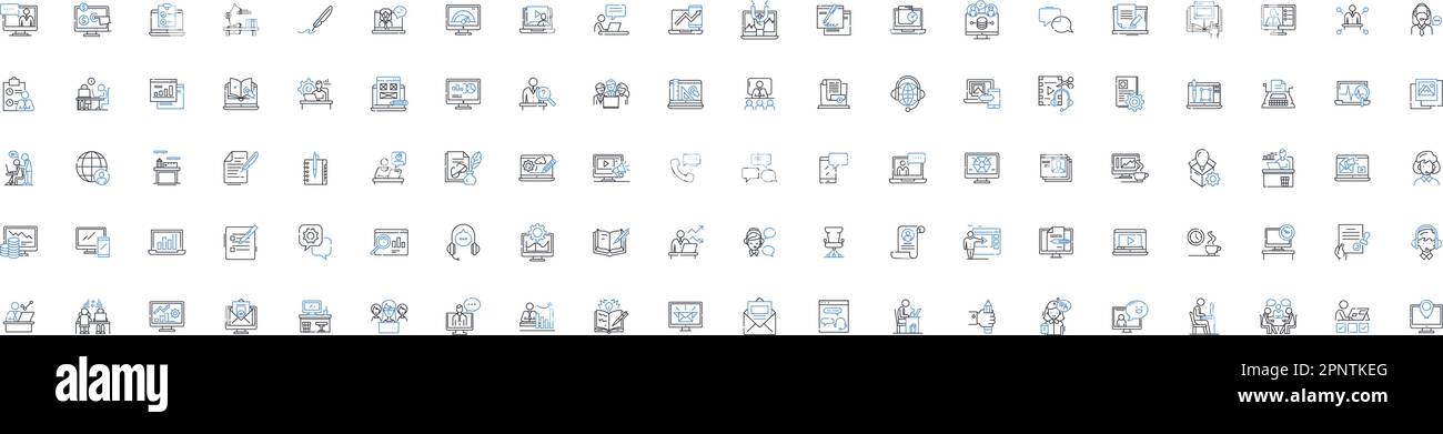 Remote office line icons collection. Telecommuting , Virtual work, Digital workspace, Cloud ...