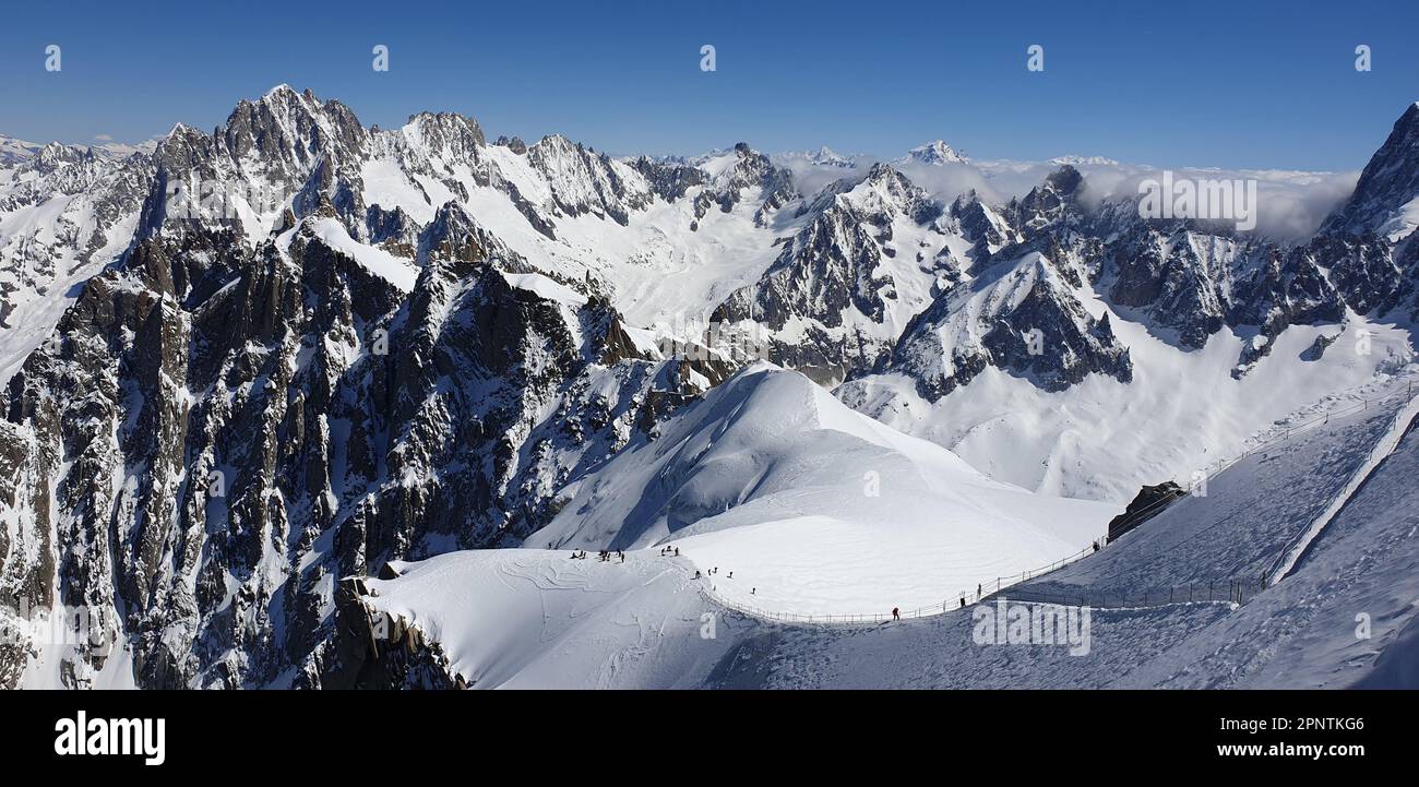 Aerial view of the Mont Blanc massif from the Aiguille du Midi in Chamonix, France Stock Photo ...