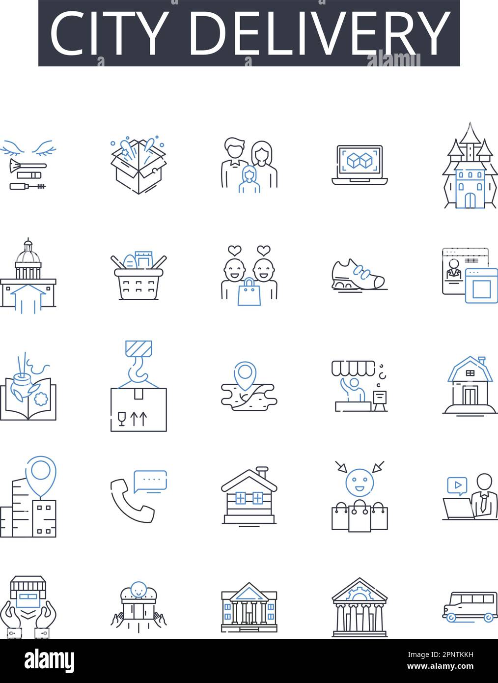 City delivery line icons collection. Urban courier services, Package ...