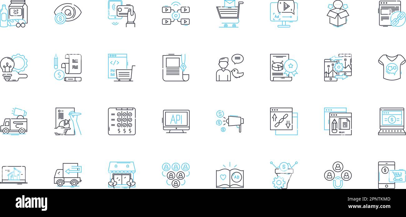 Promotional tactics linear icons set. advertising, branding, nerking ...