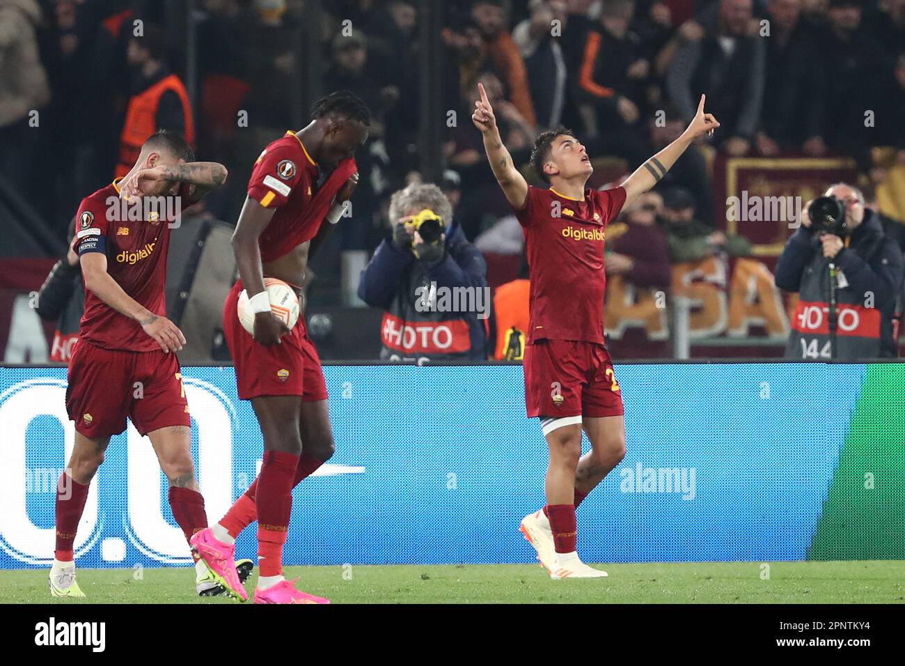 Rome, Italy. April 20, 2023. Paulo Dybala of Roma score the goal and ...