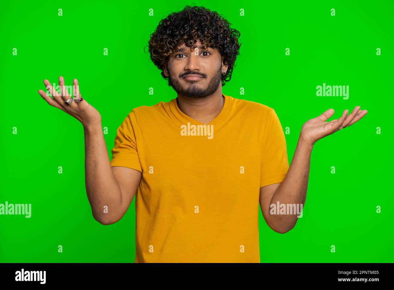 No idea, I dont know answer. Puzzled clueless uncertain indian handsome ...