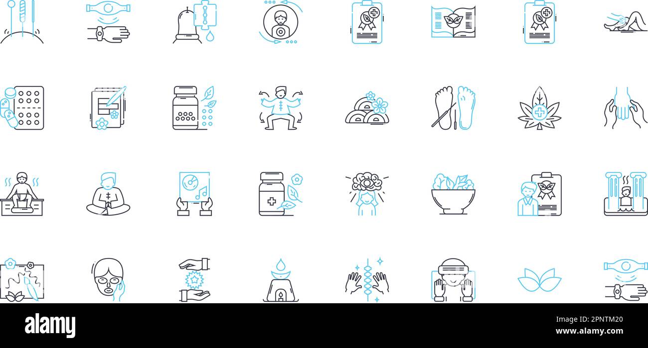 Traditional medicine linear icons set. Herbalism, Acupuncture, Ayurveda ...