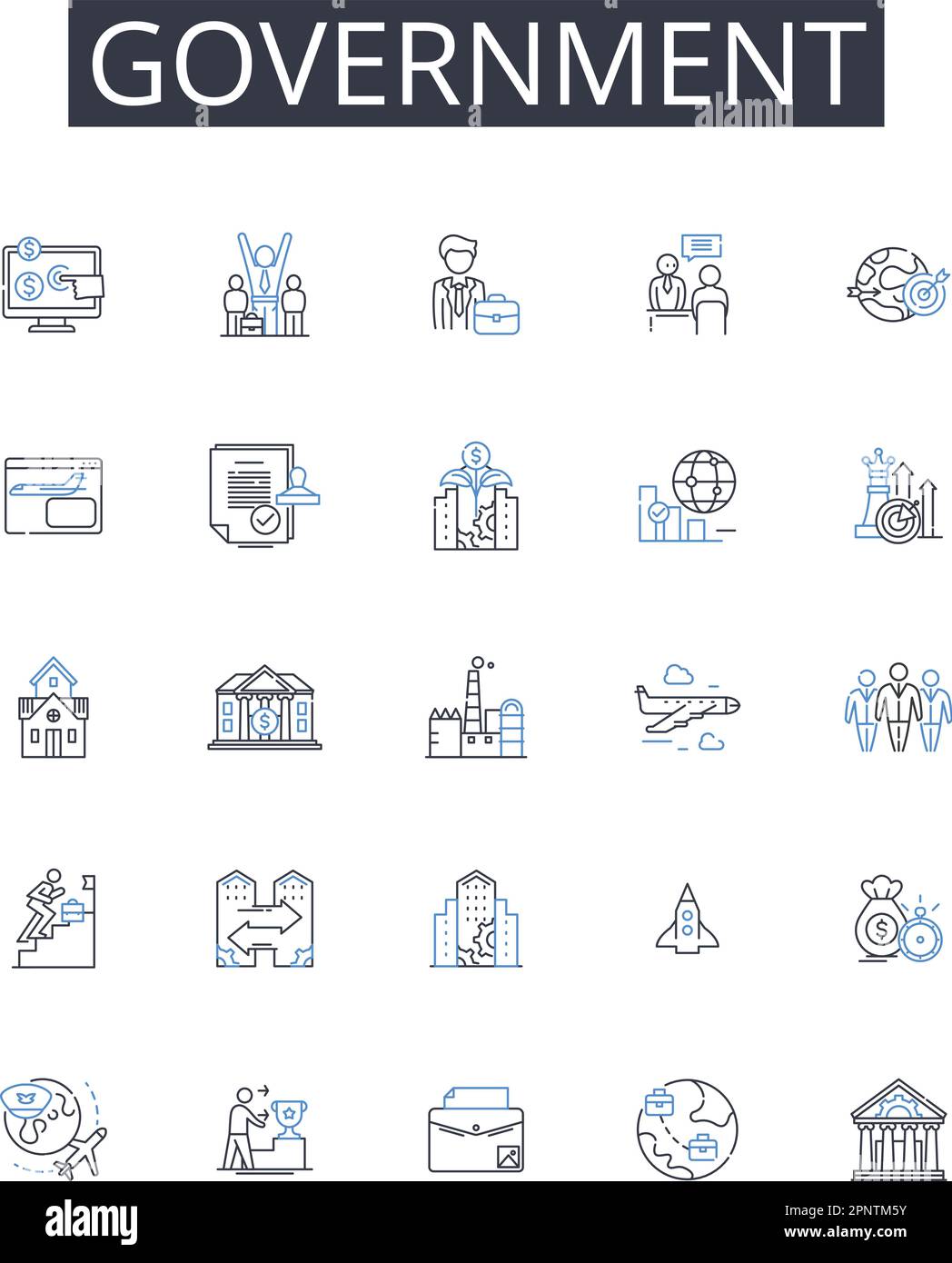 Government line icons collection. Authority Power, State Regime, Administration Management ...