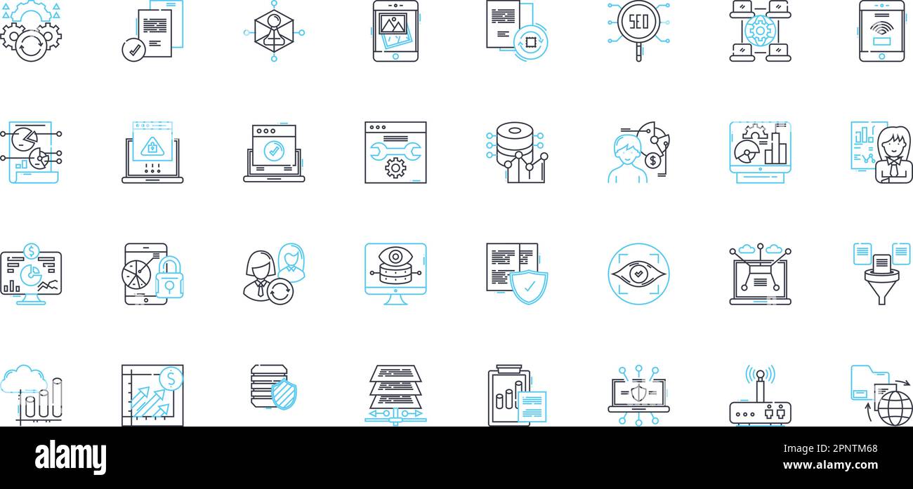 Web analytics linear icons set. Metrics, Data, Traffic, Conversions ...