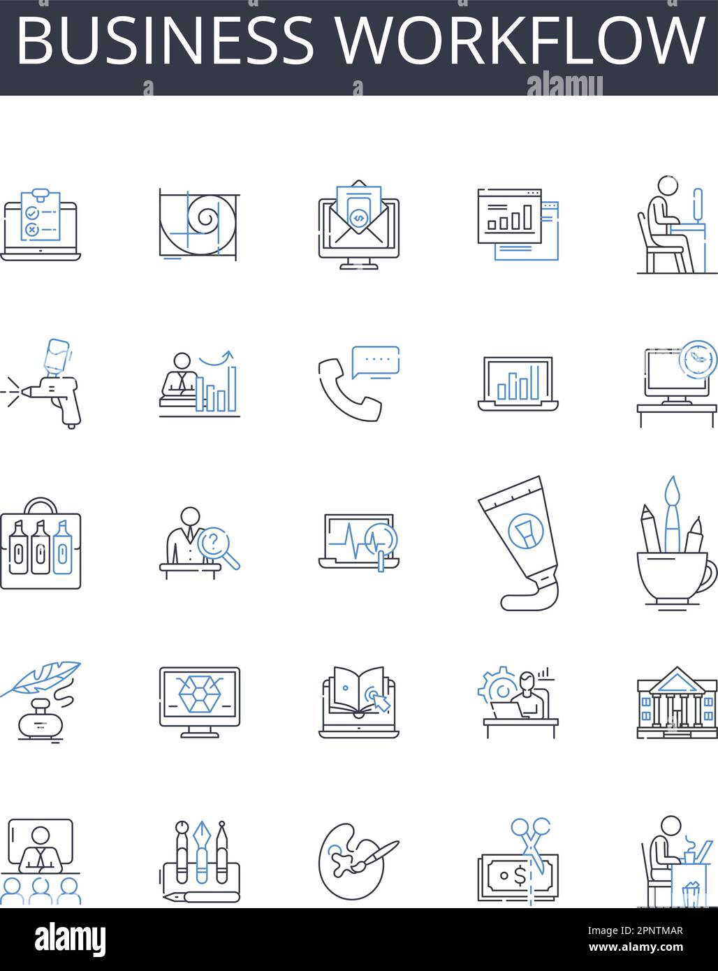 Business Workflow Line Icons Collection Work Process Task Route Job