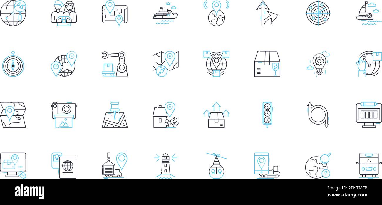 Planetary migration linear icons set. Exoplanets, Gravitational, Orbit ...
