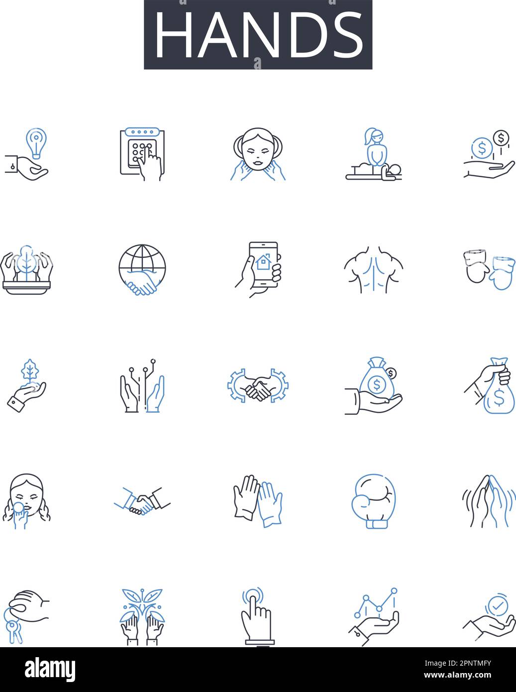 Hands line icons collection. Fingers, Palms, Mitts, Paws, Claws, Grasps ...