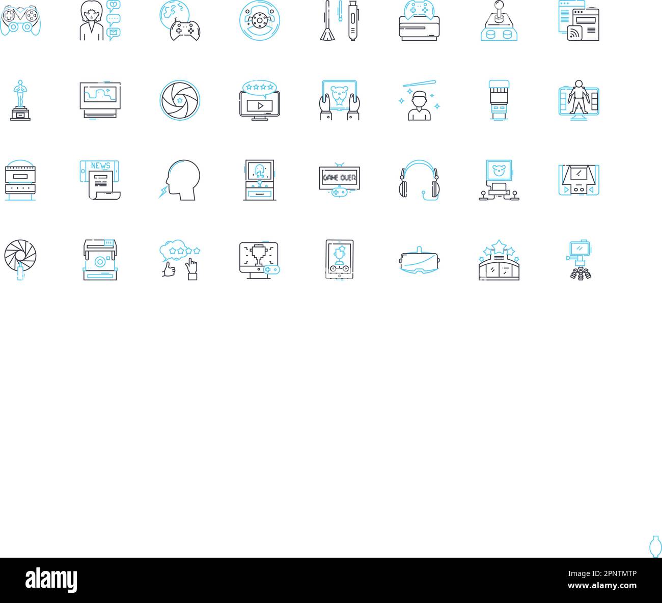 Mobile games linear icons set. Addictive, Entertaining, Thrilling, Challenging, Interactive ...