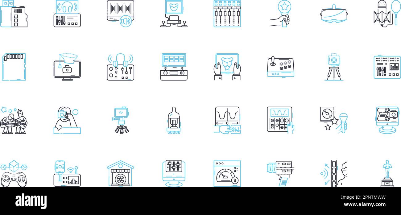Sound production linear icons set. Acoustics, Amplification, Beats ...
