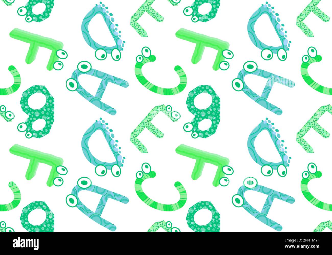 Cartoon English alphabet letters seamless monster with eyes pattern for ...