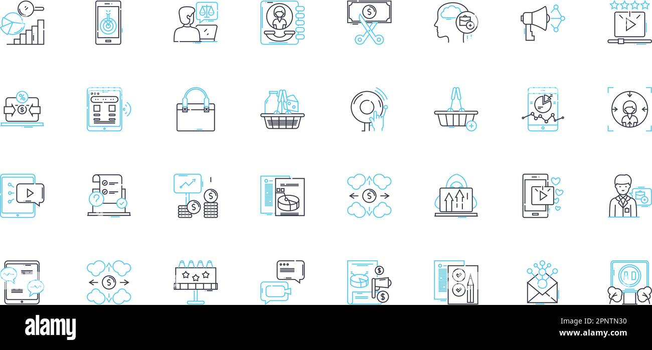 Web advertising linear icons set. Adwords, Marketing, Bidding ...