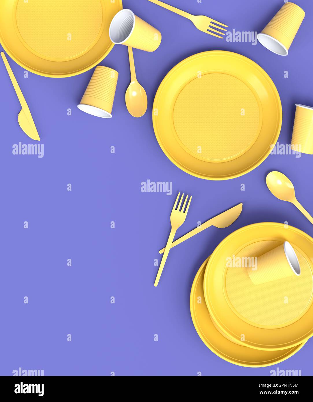 Set of disposable utensils like plate, folk, spoon,knife and cup on ...