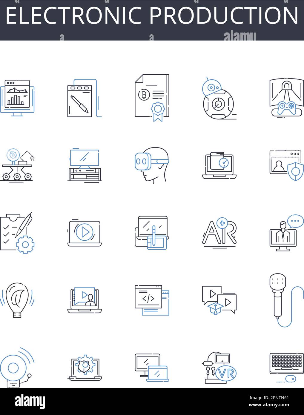 Electronic production line icons collection. Computer manufacturing ...