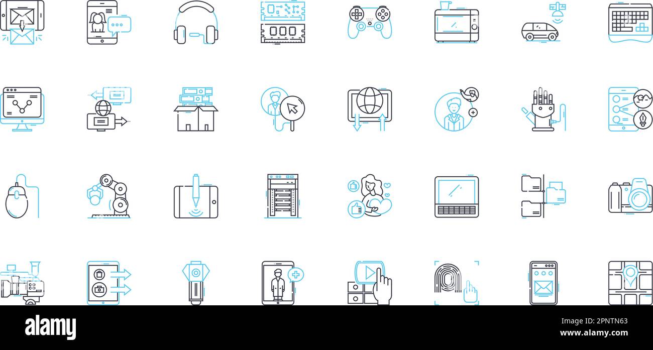 Technological innovation linear icons set. Automation, Blockchain, Cloud, Connectivity ...