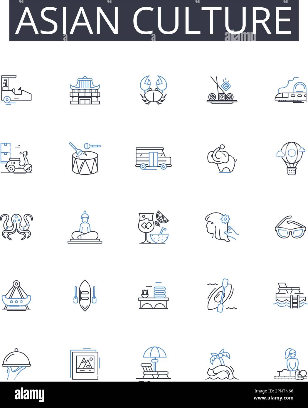 Asian culture line icons collection. Fun, Escape, Distraction ...