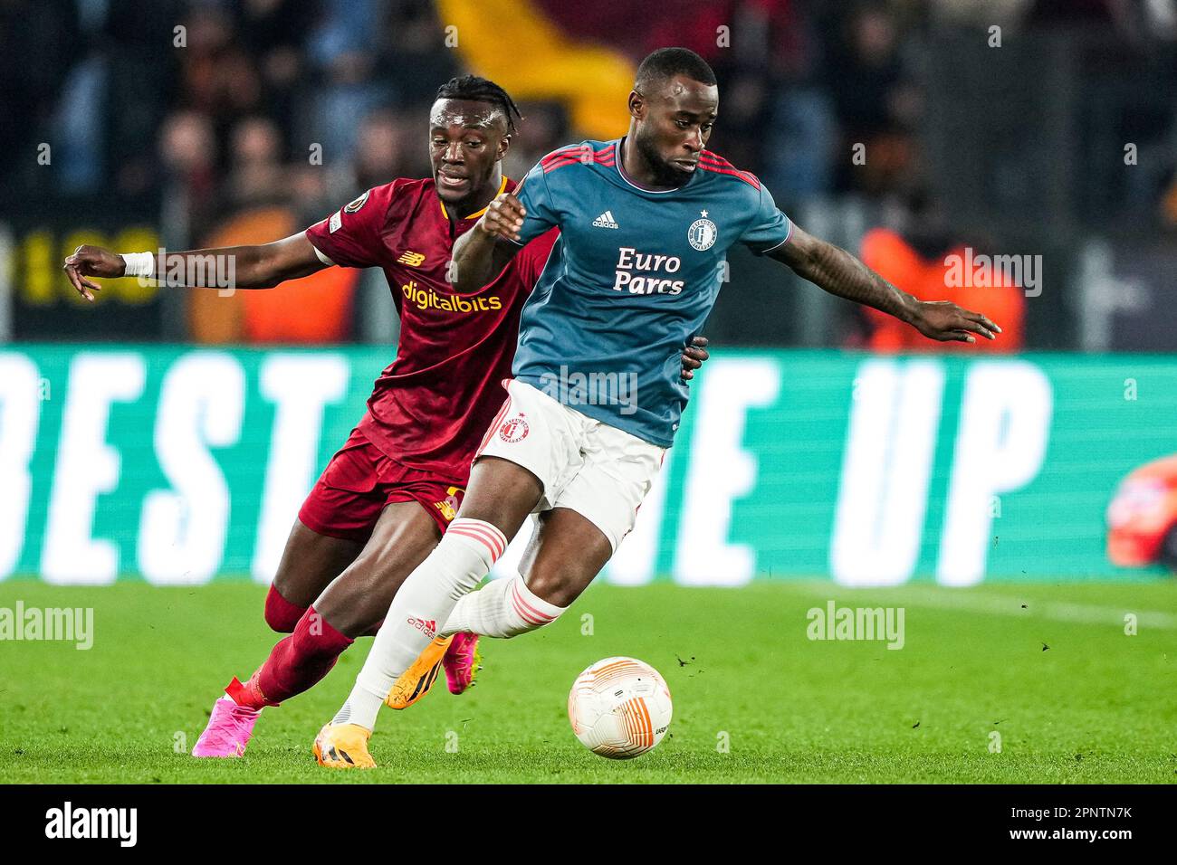 Rome, Italy. 20th Apr, 2023. Rome - Tammy Abraham of AS Roma, Lutsharel Geertruida of Feyenoord ...