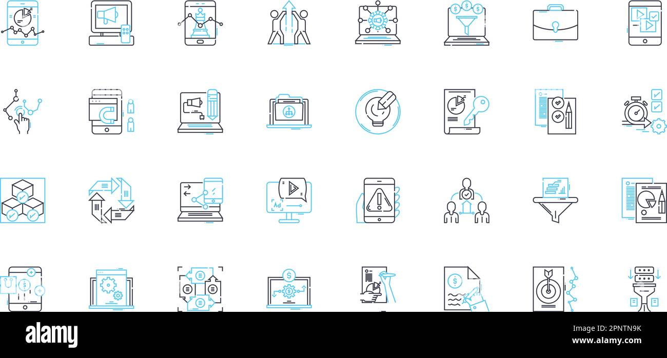 Mobile marketing linear icons set. SMS, App, QR code, Beacon, Geo ...