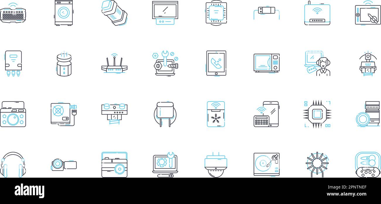Modern technology linear icons set. Smartph, Tablet, Laptop, Virtual, Digital, Cyber ...
