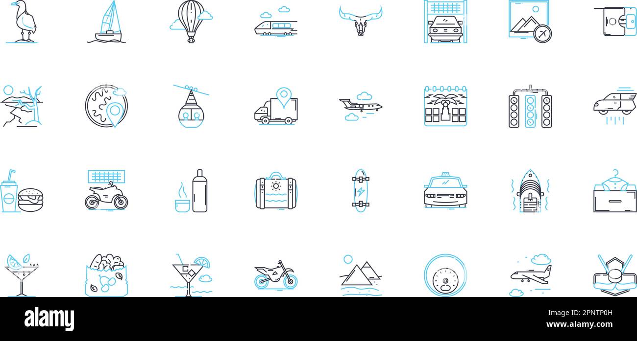 Road trip linear icons set. Adventure, Scenic, Freedom, Journey ...