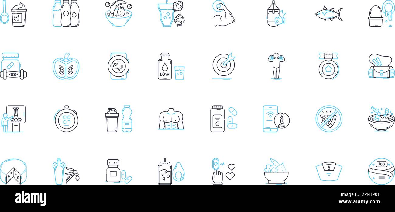 Nutrient-rich diet linear icons set. Nutrition, Health, Balanced ...