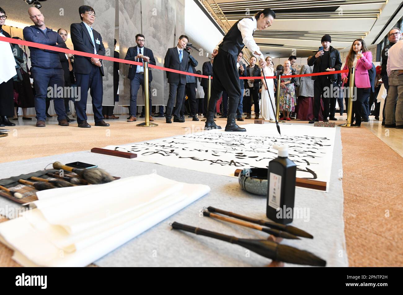 Geneva, Switzerland. 20th Apr, 2023. An artist performs Chinese ...