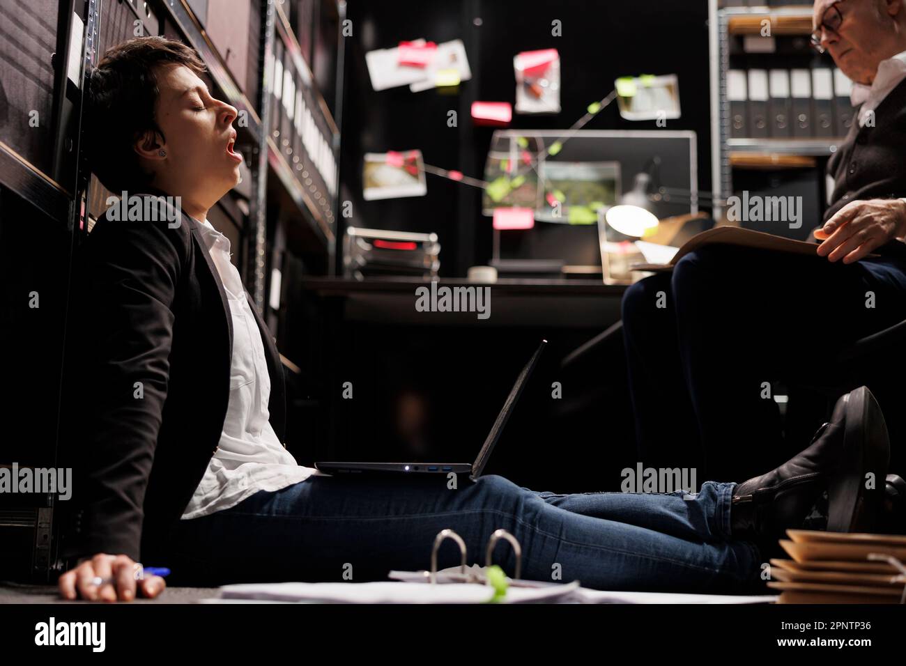 Police officer being tired after working overhours at criminal ...