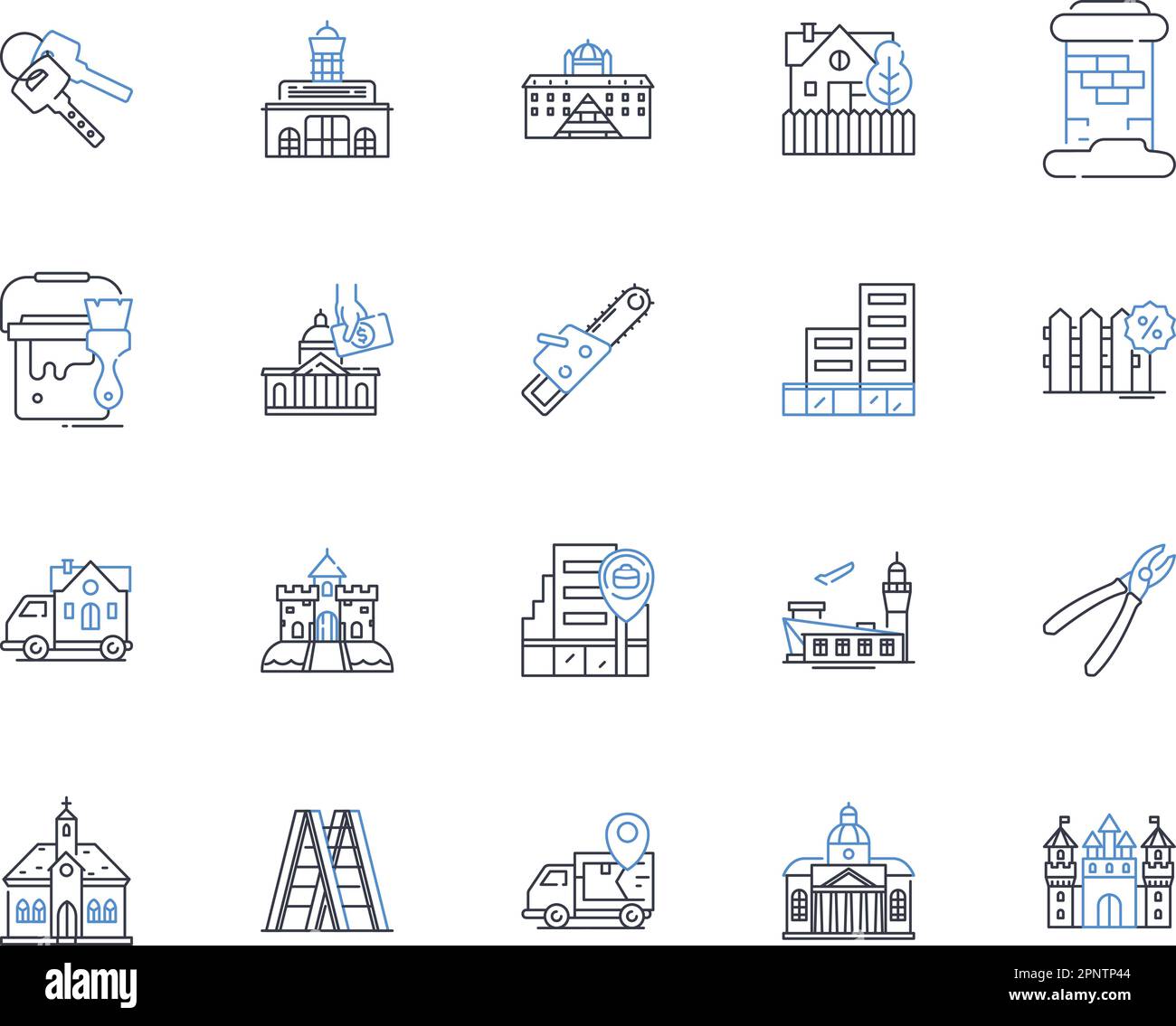 Construction technology line icons collection. Cranes, Excavators ...