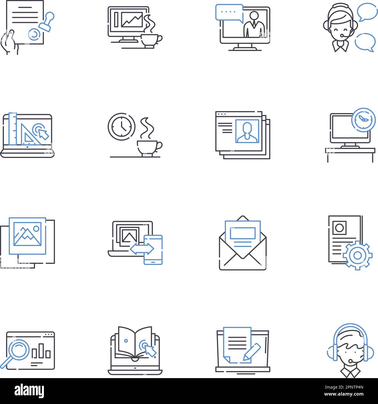 Virtual team line icons collection. Collaboration, Communication ...
