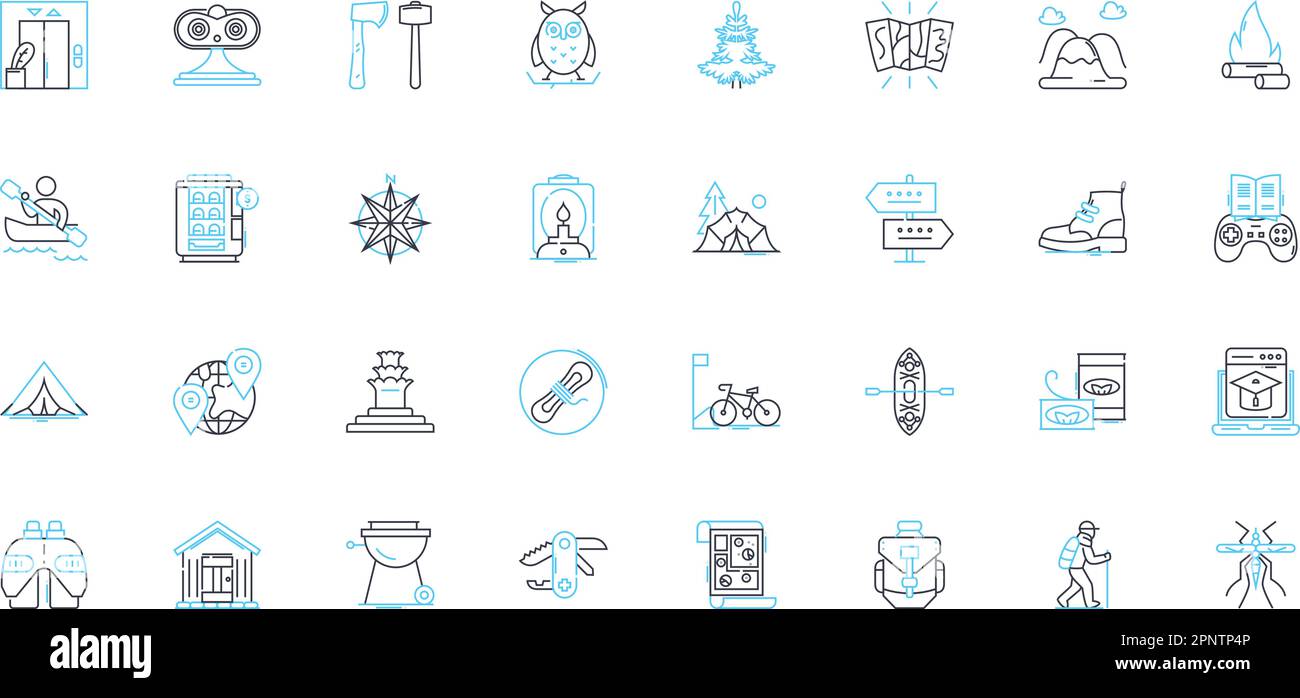 Mountain meadow linear icons set. Blissful, Alpine, Meadowsweet ...