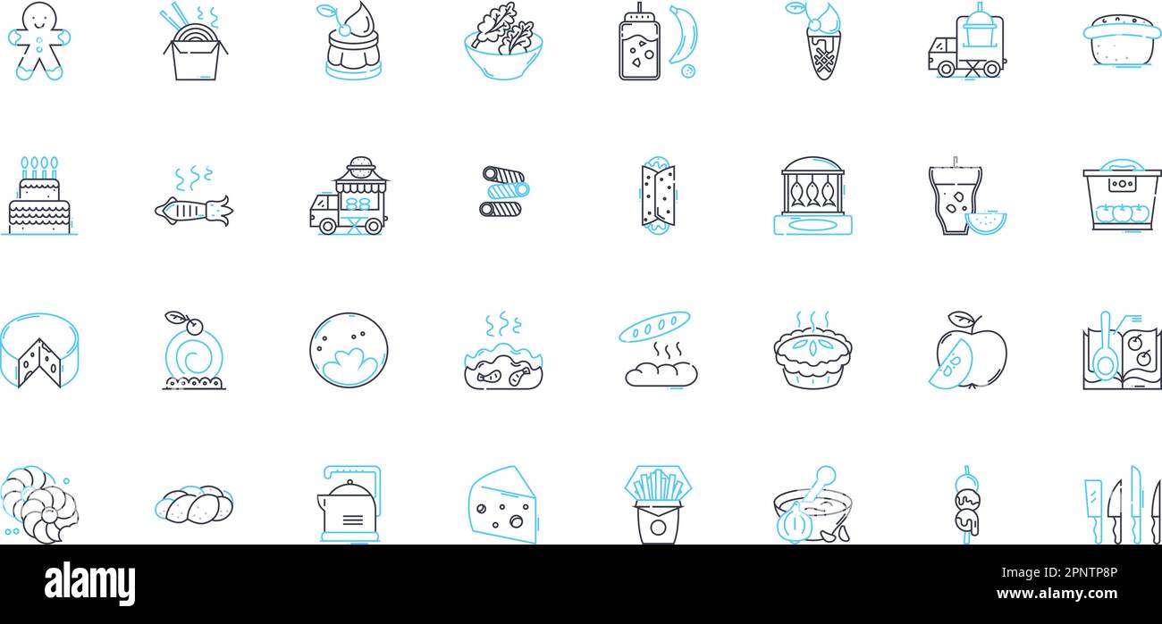 Snack linear icons set. Chips, Popcorn, Pretzels, Crackers, Nuts ...