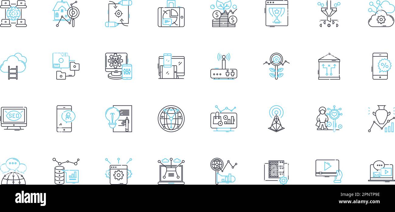 Search engine linear icons set. Google, Bing, Yahoo, DuckDuckGo, Ranking, Algorithm, Index line ...