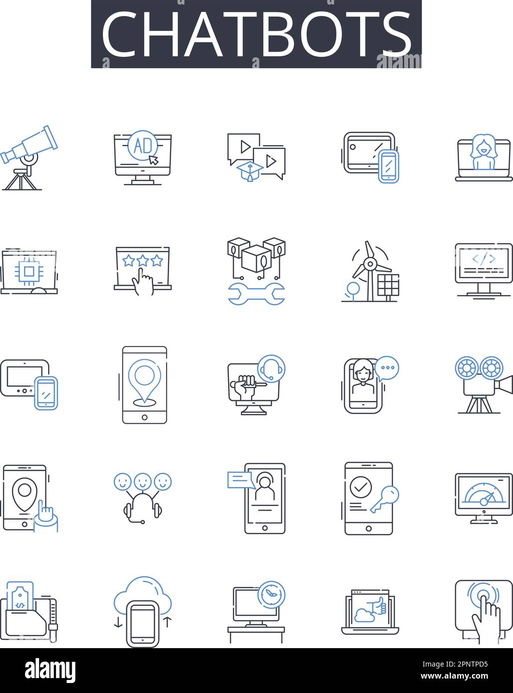 Chatbots line icons collection. Evaluate , Estimate , Assess , Rate ... Chatbots line icons collection. Evaluate , Estimate , Assess , Rate ...