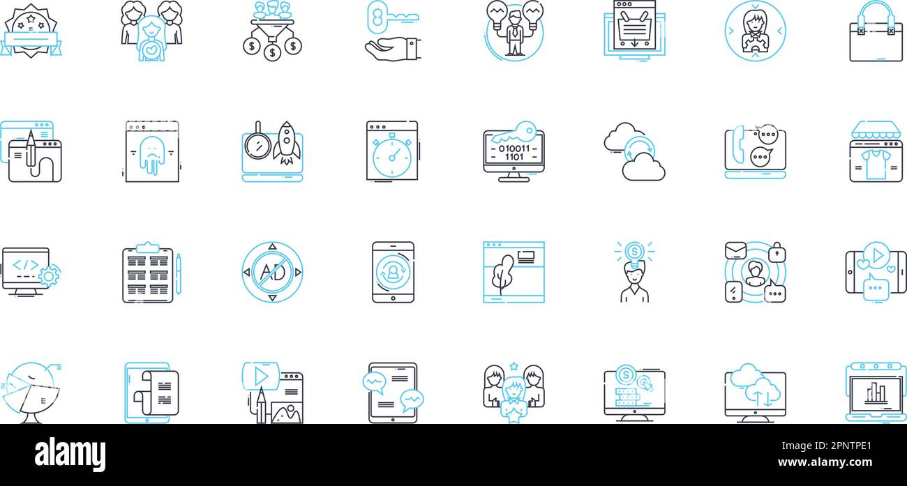 Pay-per-click linear icons set. Advertising, Traffic, Bidding ...