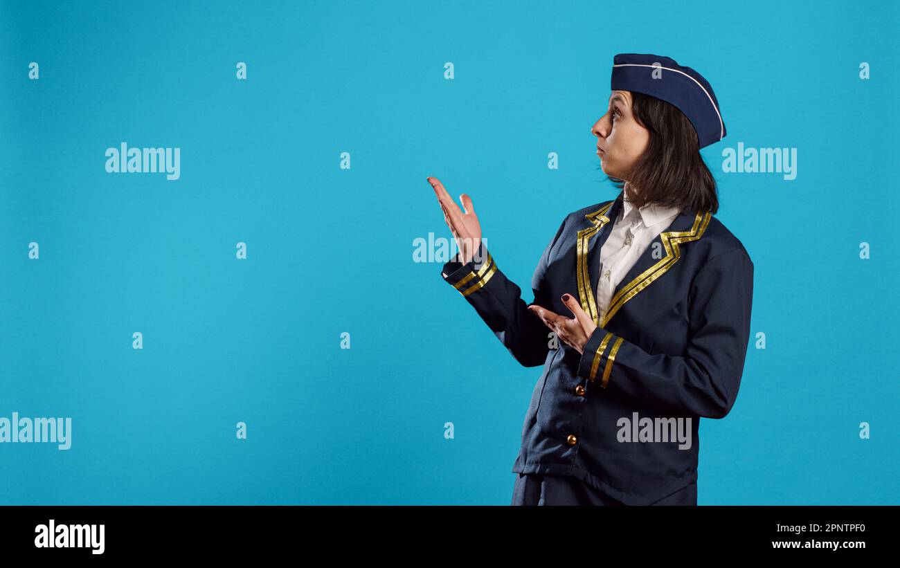 Caucasian airliner advertising left or right sides, pointing sideways ...