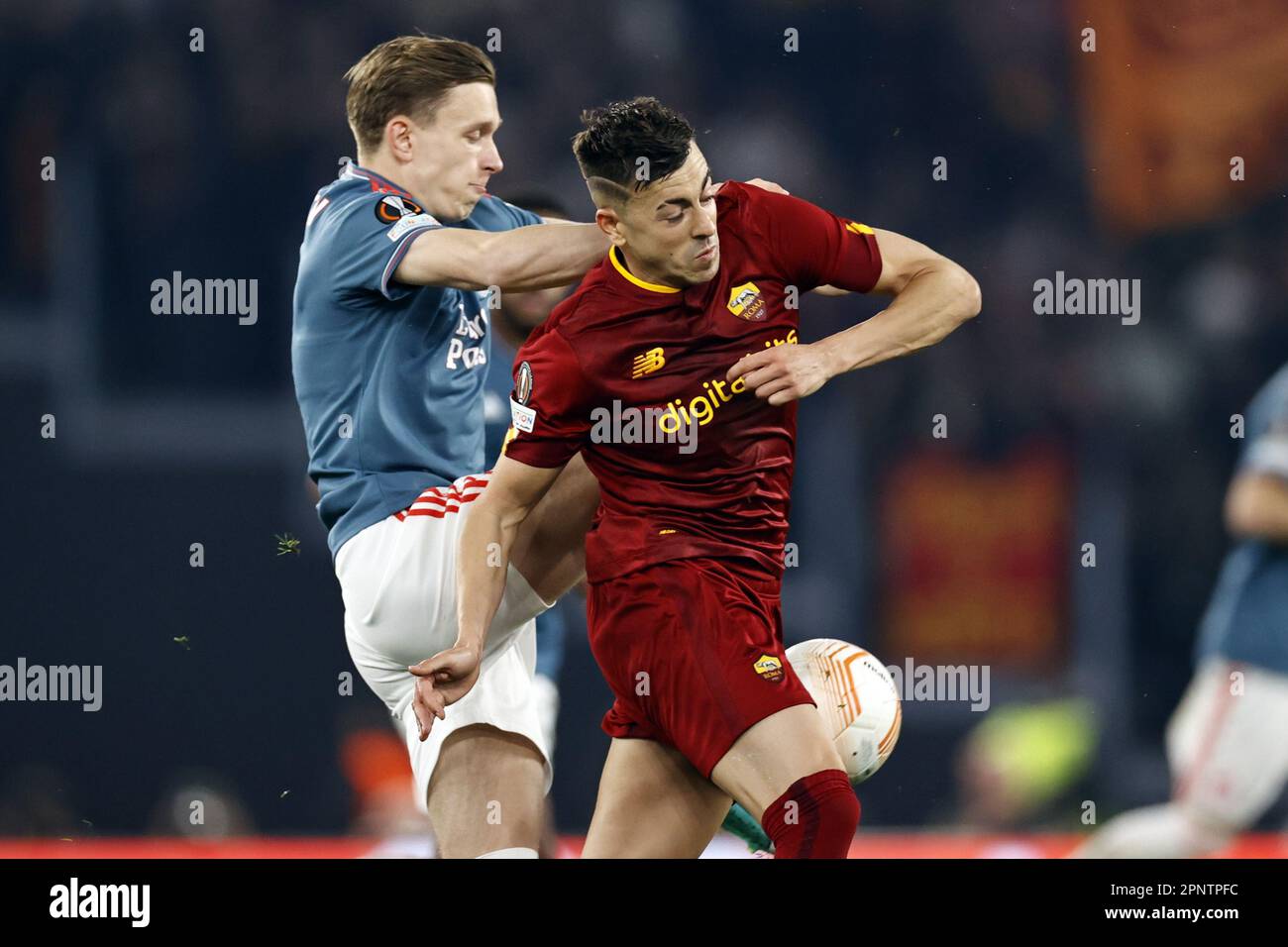 Rome, Italy. April 20, 2023. (lr) Marcus Pedersen of Feyenoord, Stephan ...