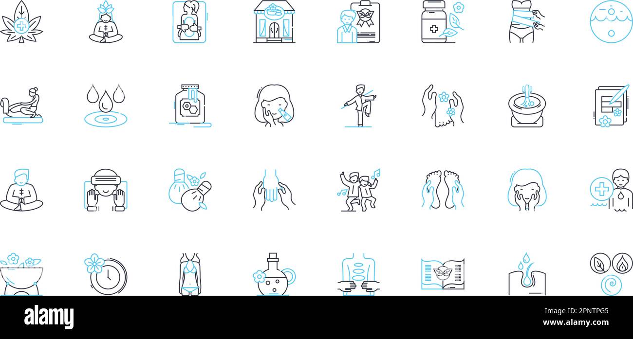 Natural healing linear icons set. Herbal, Crystals, Mindfulness ...