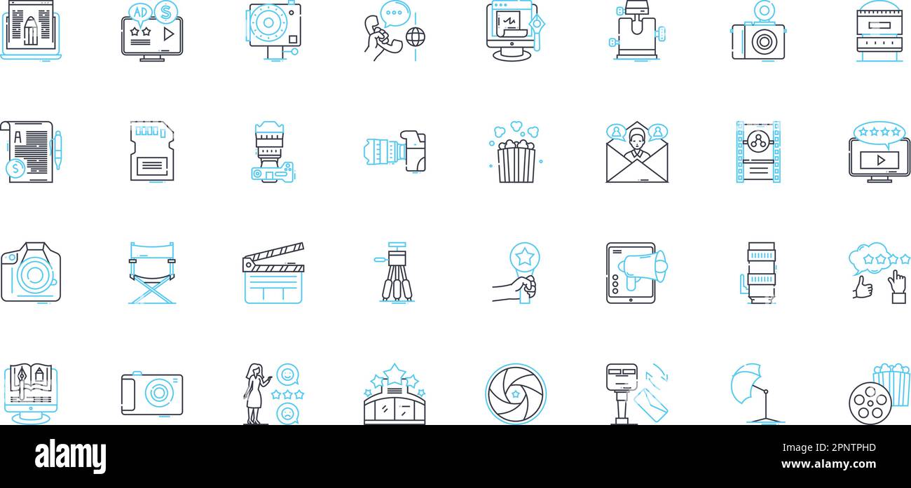 Movie theater linear icons set. Concession, Projection, Premiere ...