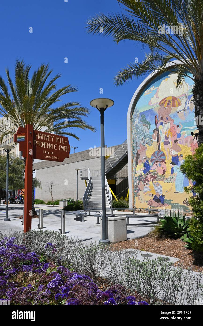 LONG BEACH, CALIFORNIA - 19 APR 2023: Sign at the Harvey Milk Promenade ...