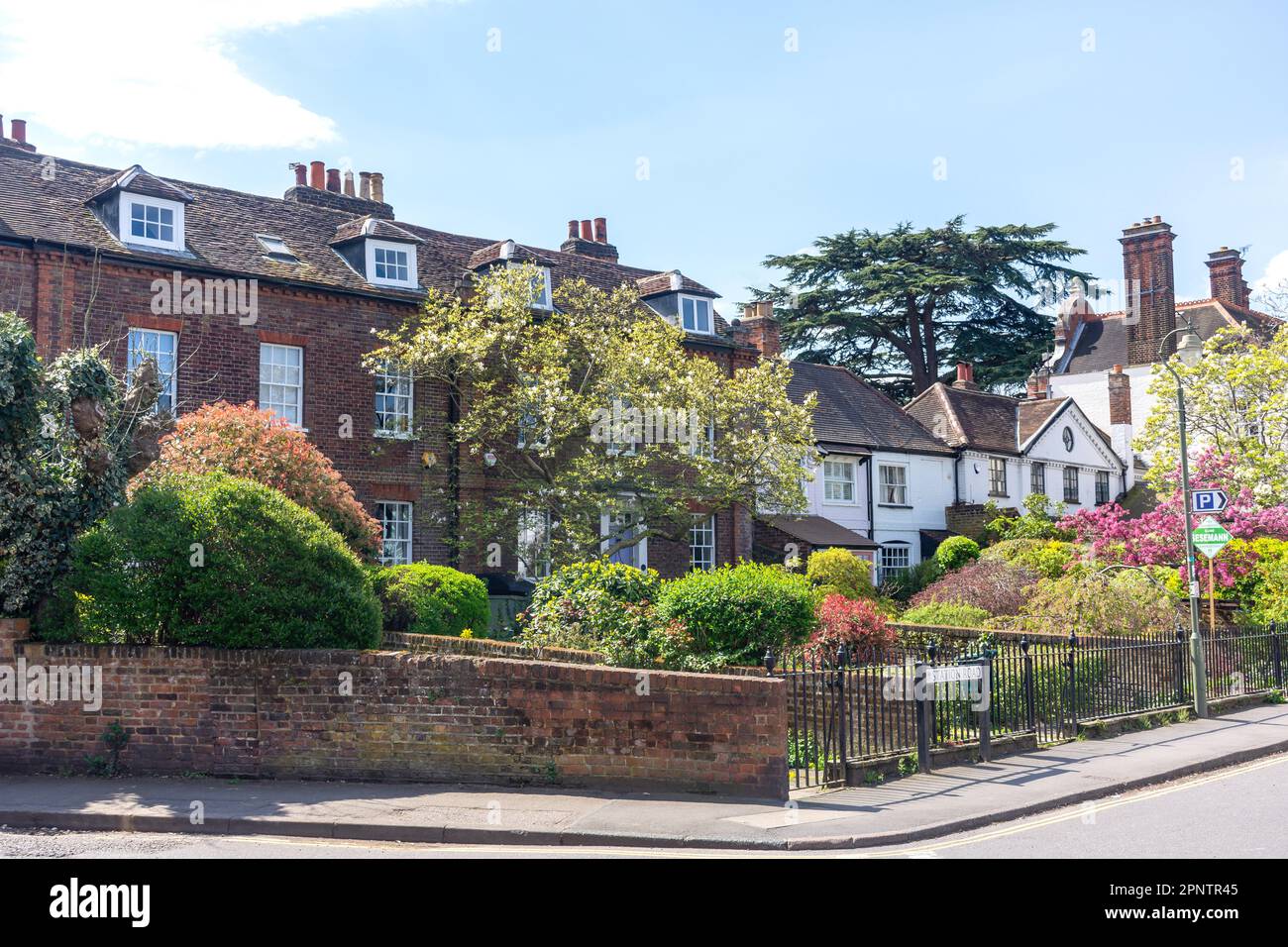 Period houses and gardens, Station Road, Thames Ditton, Surrey, England ...