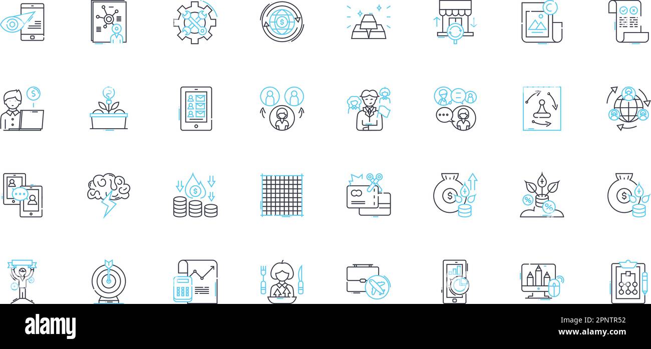 Open market linear icons set. Competition, Trading, Supply, Demand ...