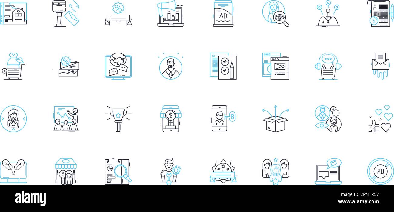 Sales awareness linear icons set. Conversion, Prospects, Funnel ...