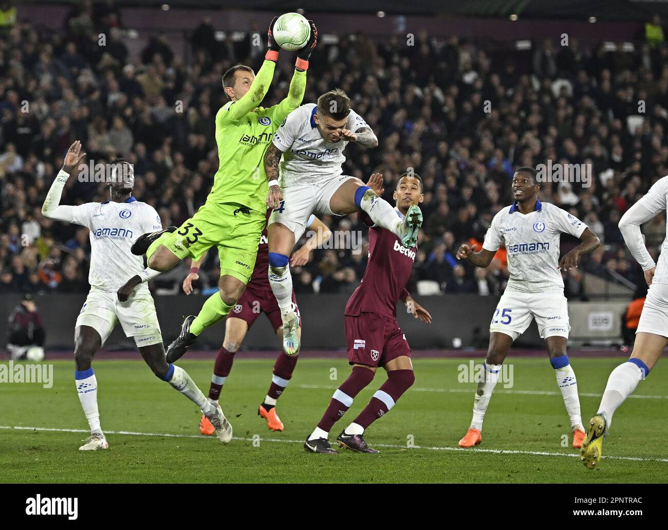London, UK. 20th Apr, 2023. Davy Roef (Ghent, goalkeeper) catches ...
