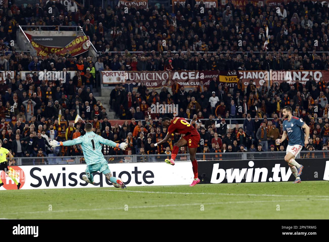 Rome, Italy. April 20, 2023. (lr) Feyenoord goalkeeper Justin Bijlow ...